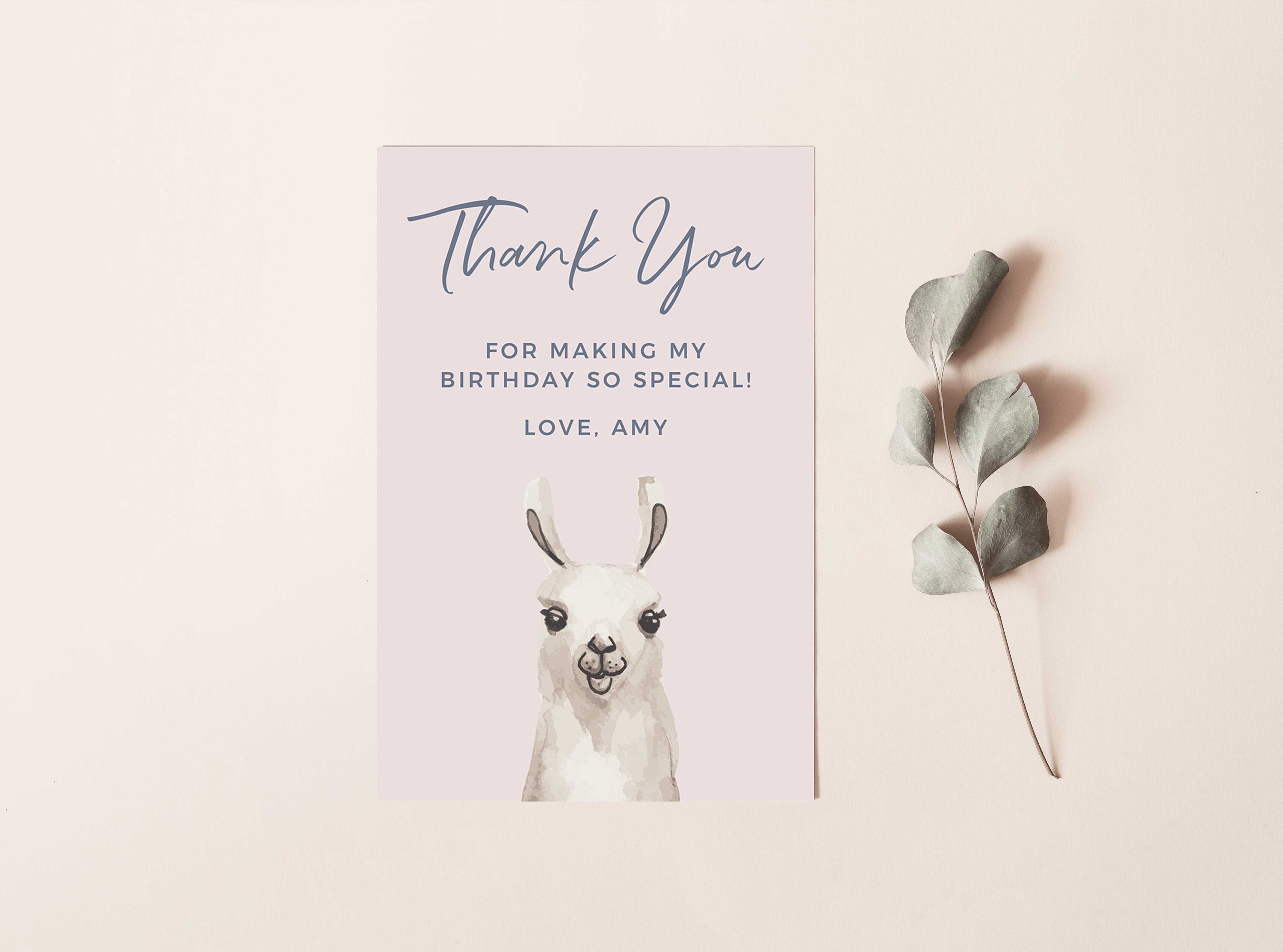 Llama Thank You Card, Editable Template Printable Instant Download Cute ...