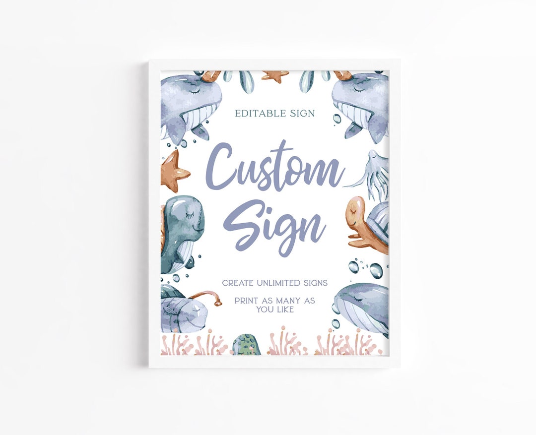 Custom Party Sign, Kids Under the Sea Editable Printable Instant ...