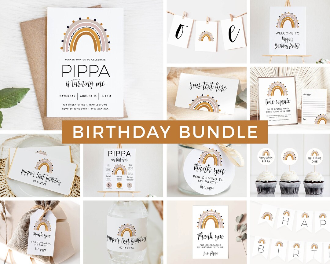 Boho Rainbow Birthday Package, Bohemian Rainbow Birthday Bundle ...