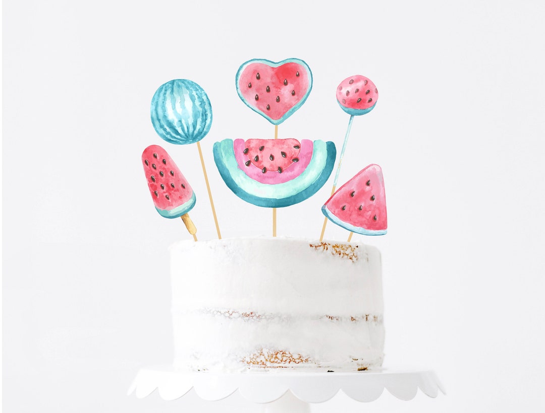 Watermelon Cake Topper Bundle, One in a Melon Watercolor Printable ...