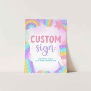 Custom Party Table Sign, Pop It Fidget Toy Editable 8x10 Signage ...