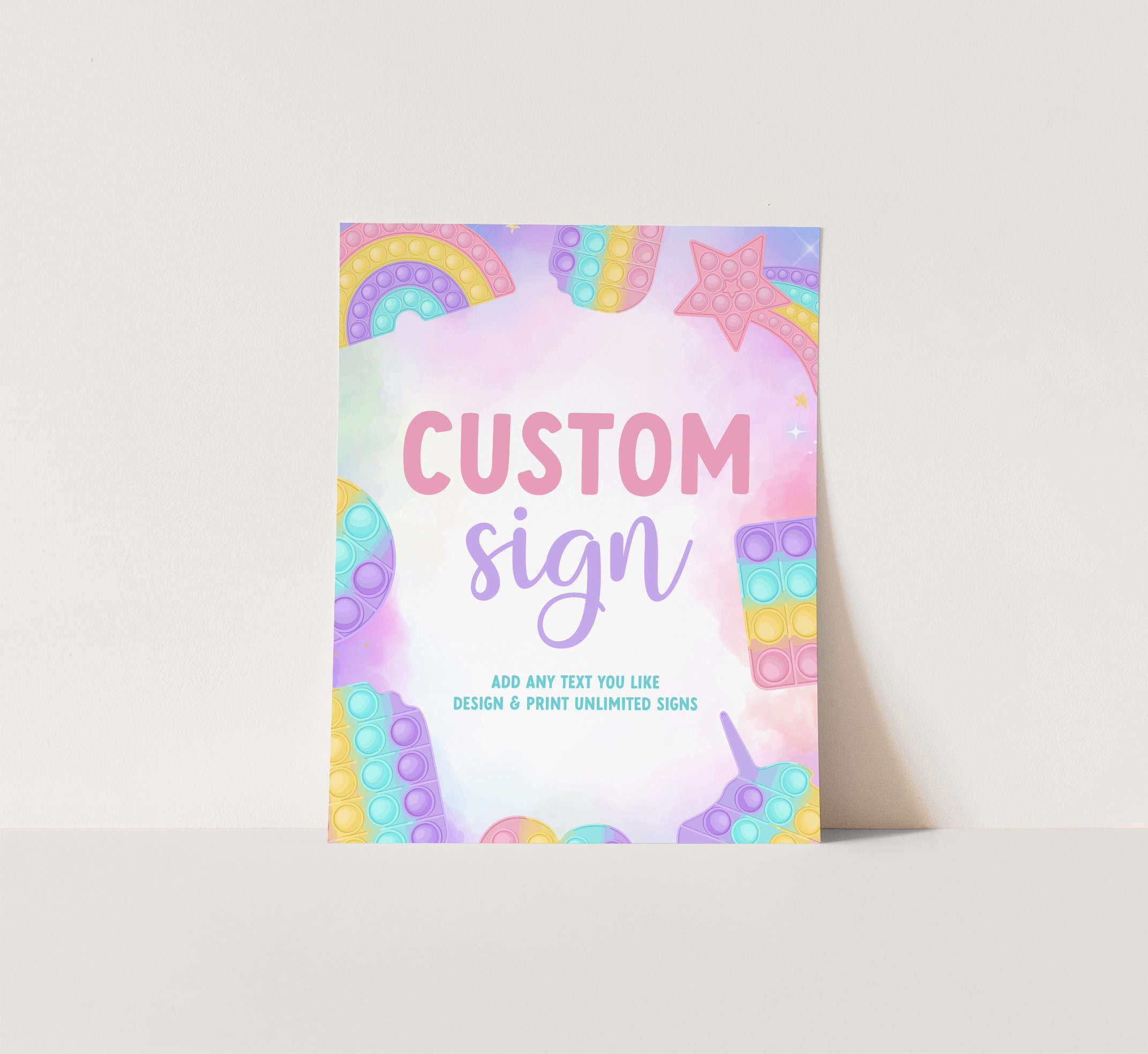 Custom Party Table Sign, Pop It Fidget Toy Editable 8x10 Signage ...