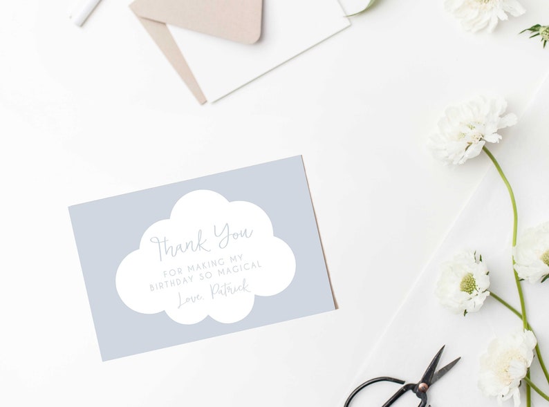 Thank You Card, Pastel Blue Cloud Sky Boys Birthday or Baby Shower ...