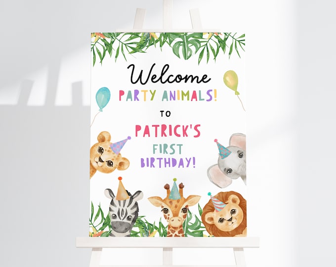 Editable Safari Animals Welcome Sign Template Wild One Safari Birthday ...