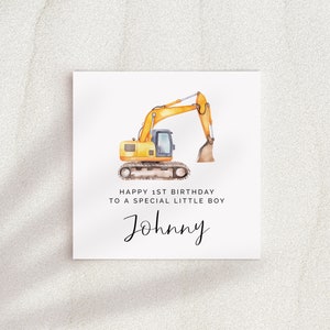 Birthday Card for Boys, Crane & Bulldozer Personalised Construction ...