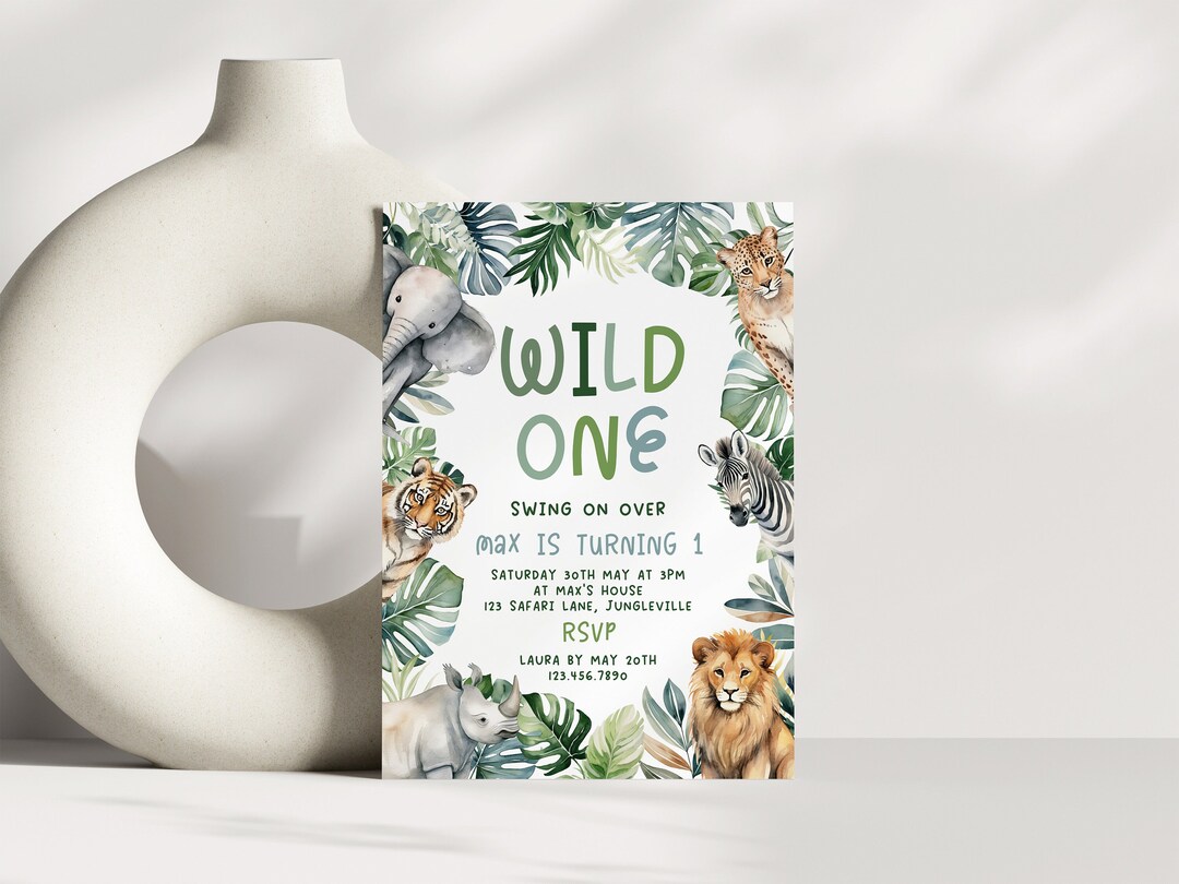 Safari 1st Birthday Invitation, Editable Wild One Jungle Animal Invite ...