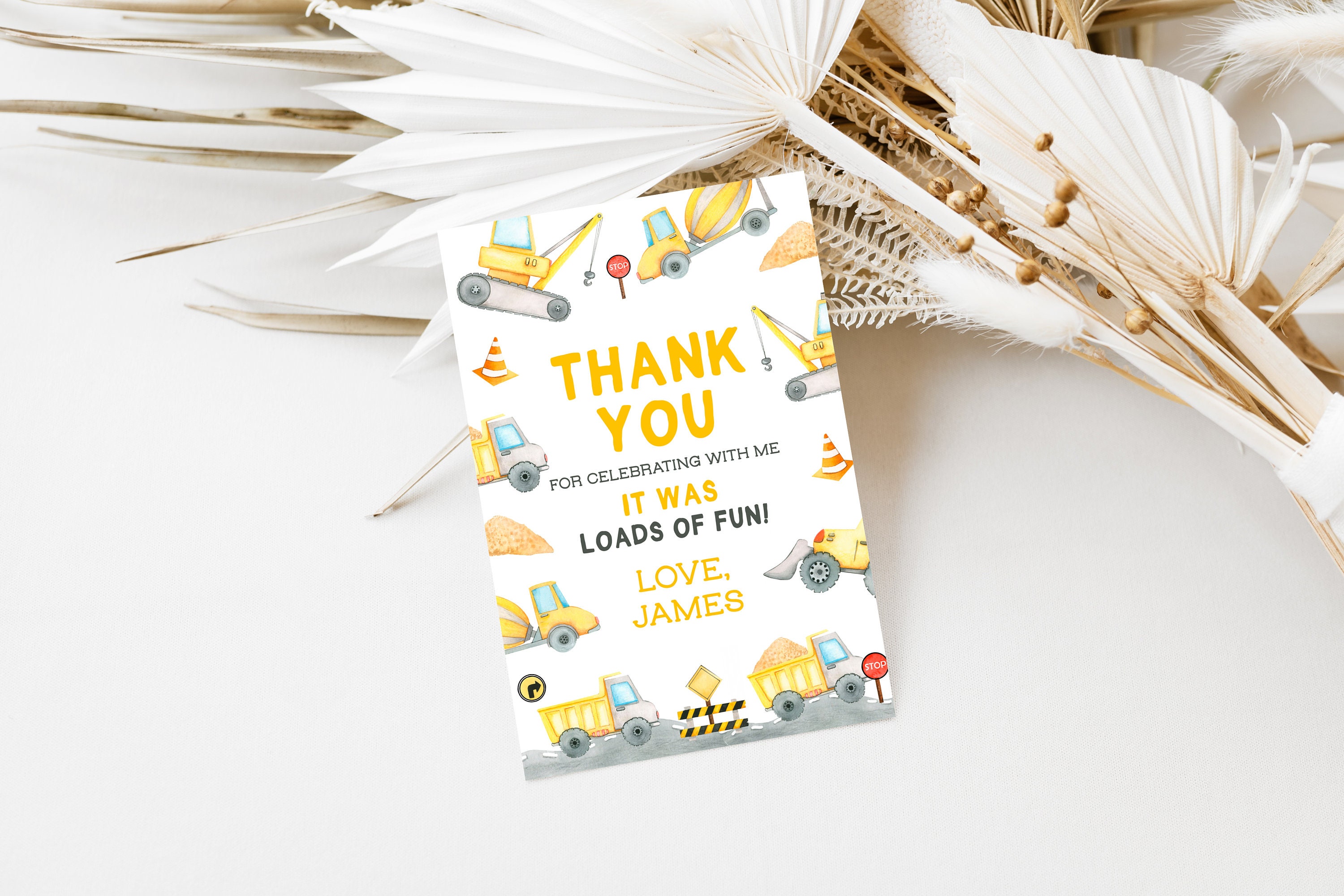 Construction Thank You Card Template, Excavator Dump Truck Digger, Boys ...