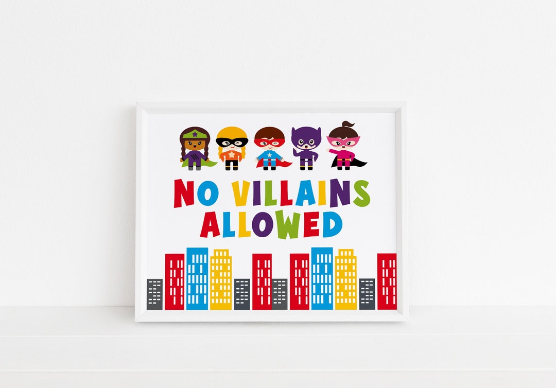 No Villains Allowed Party Sign - Editable & Printable, Instant Download ...