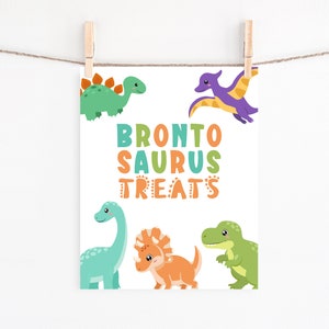 Dinosaur Birthday Party Sign, Brontosaurus Treats Food Table Sign Dino ...
