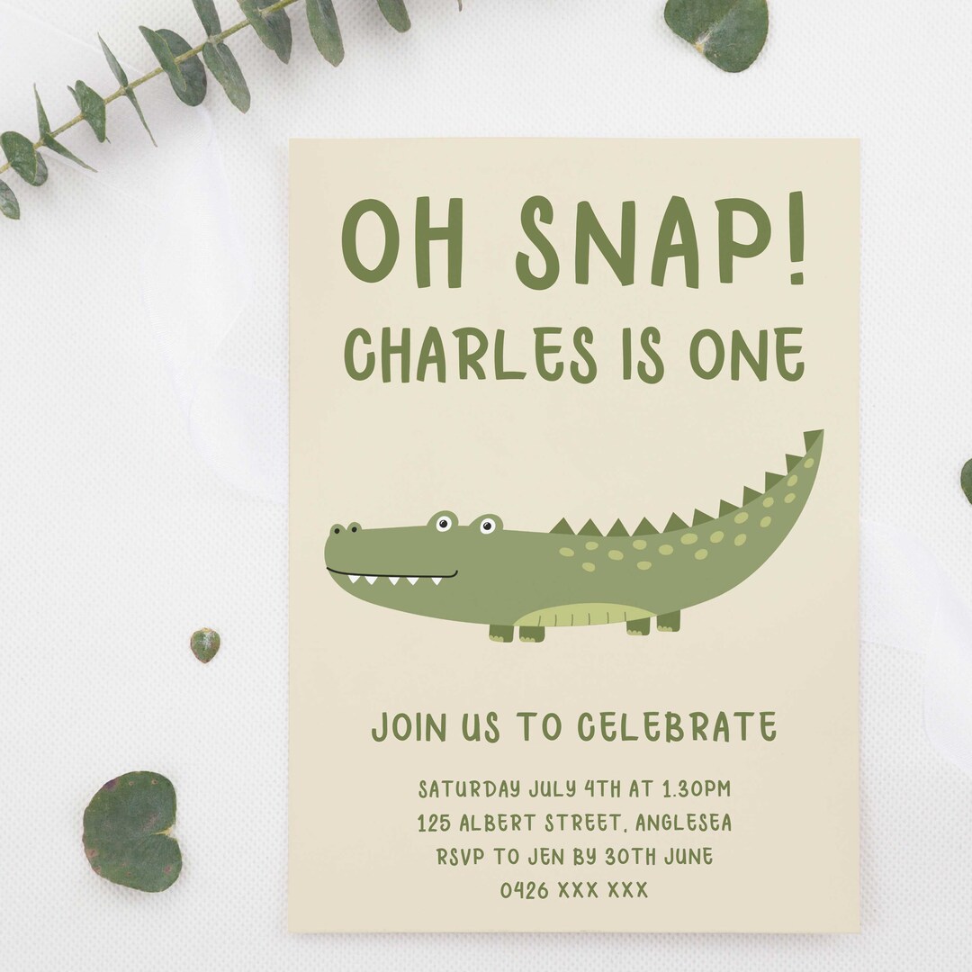Crocodile 1st Birthday Party Invitation, Download Editable Printable ...