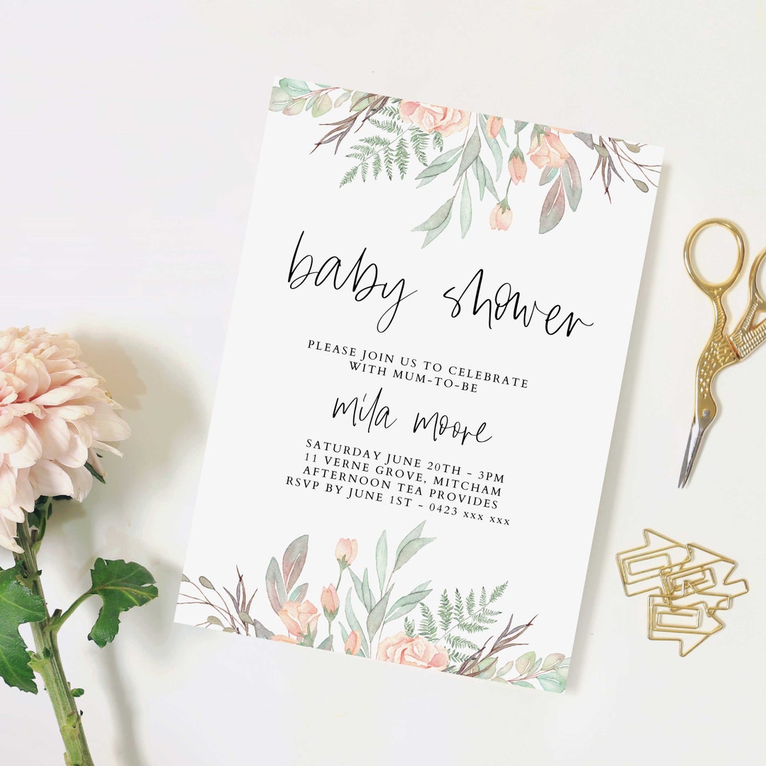 Floral Greenery Baby Shower Invitation INSTANT DOWNLOAD Template Its a ...