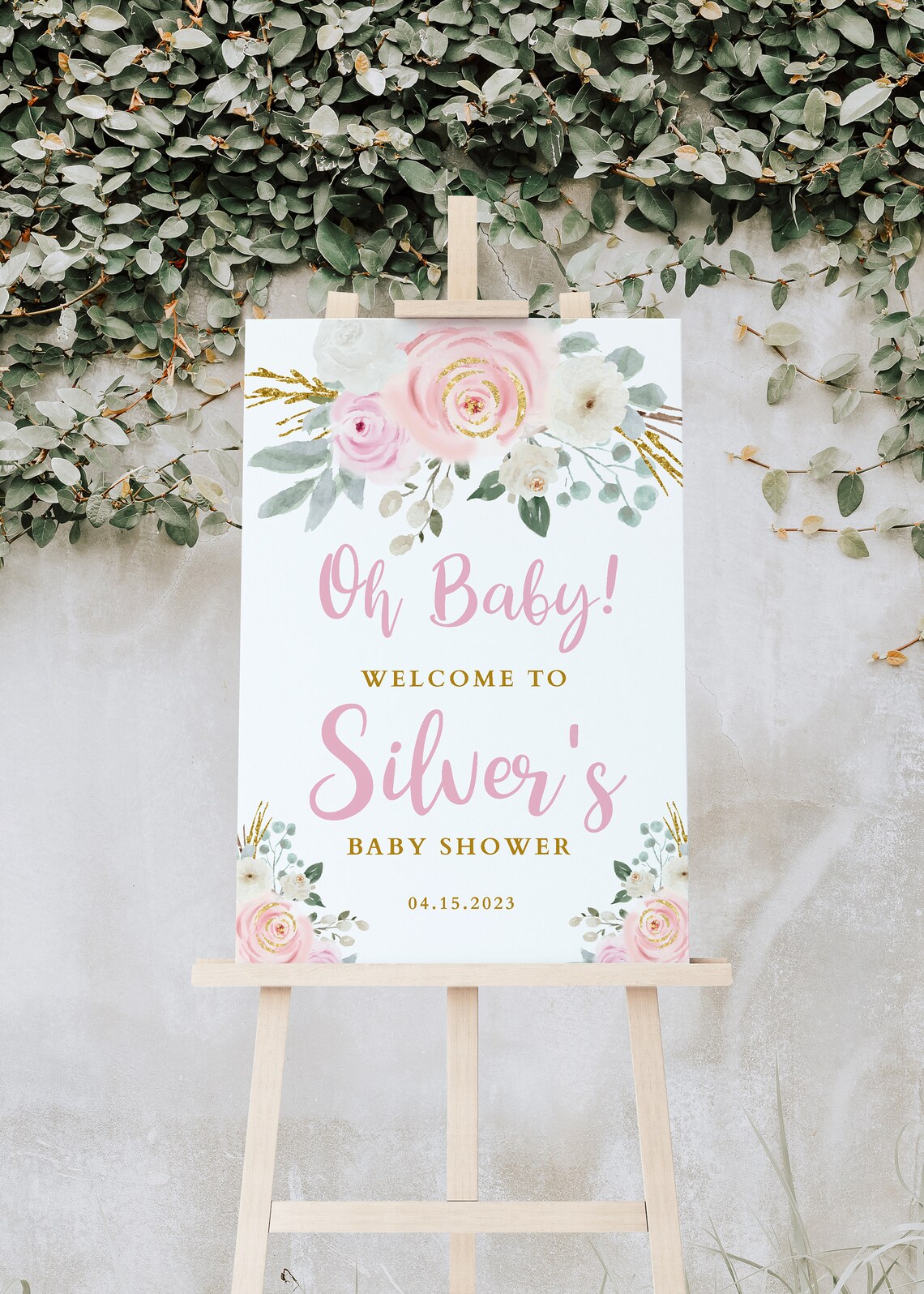 Baby Shower Welcome Sign, Printable Instant Download Watercolor Floral ...
