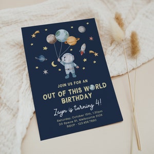 Editable Out of This World Birthday Invitation Outer Space Planets ...