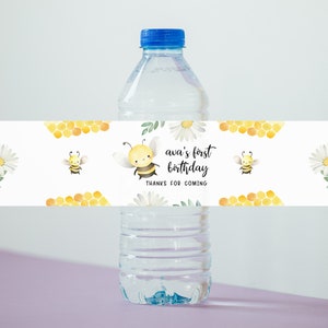 Honey Bee Water Bottle Label Editable Template Printable Instant ...