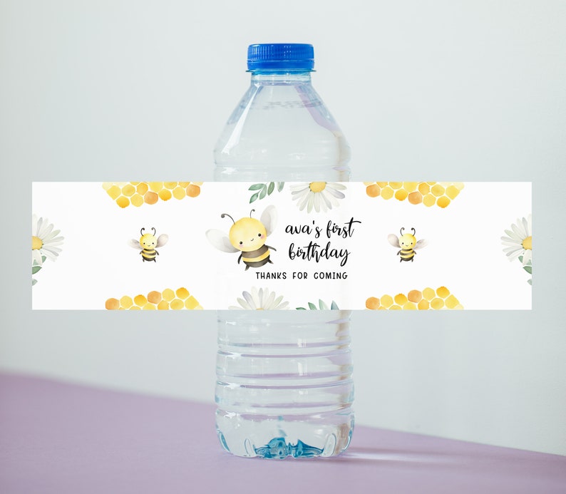 Honey Bee Water Bottle Label Editable Template Printable Instant ...