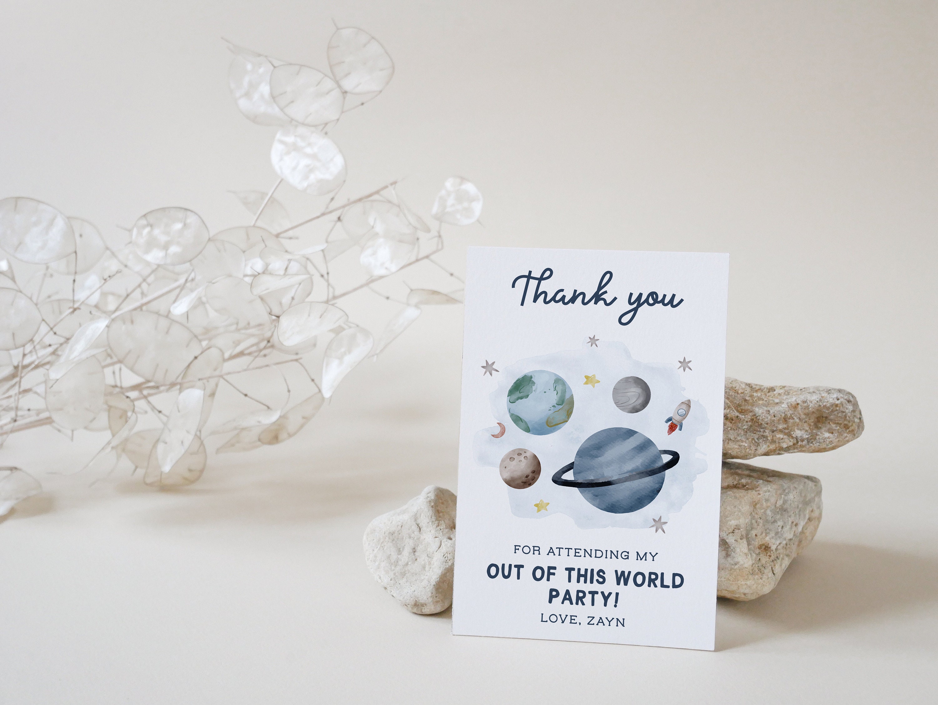 Space Birthday Thank You Card Astronaut Planets Outer Space Party ...