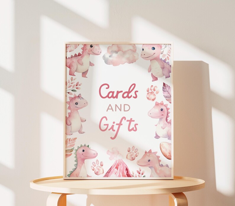 Pink Dinosaur Cards and Gifts Sign, Editable Template Printable Instant ...