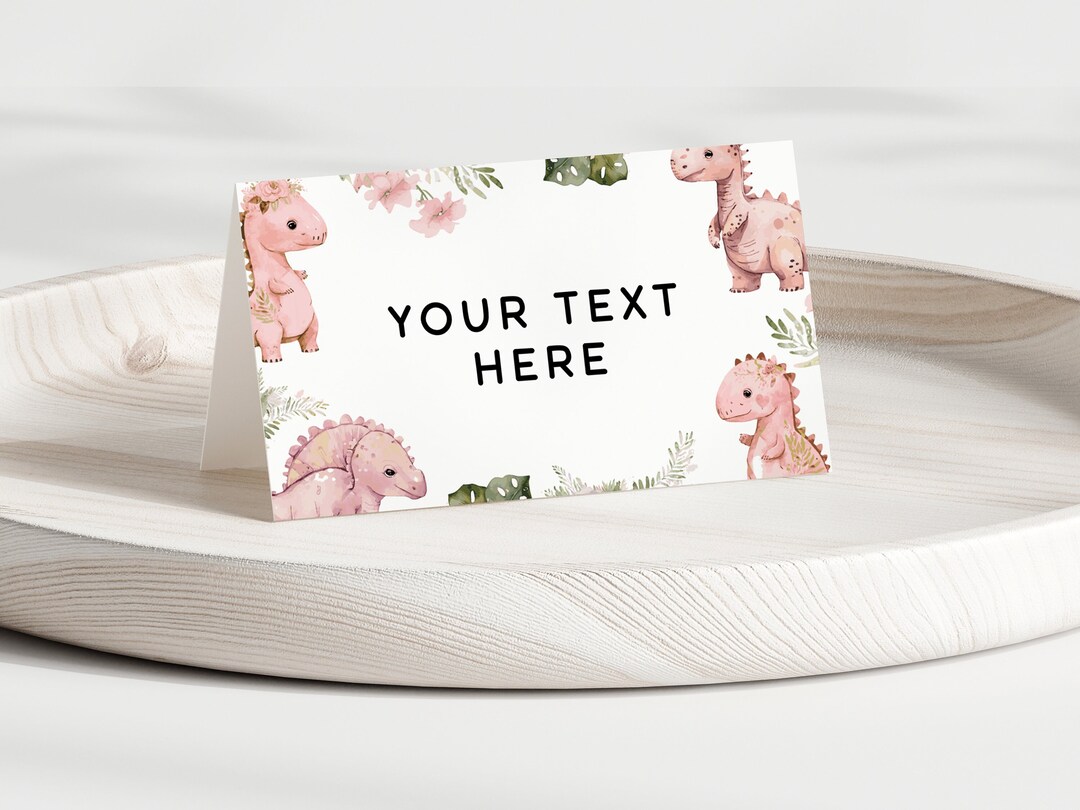 Dino Place Card, Pink Dinosaur Floral Jurassic Girls Editable Printable ...