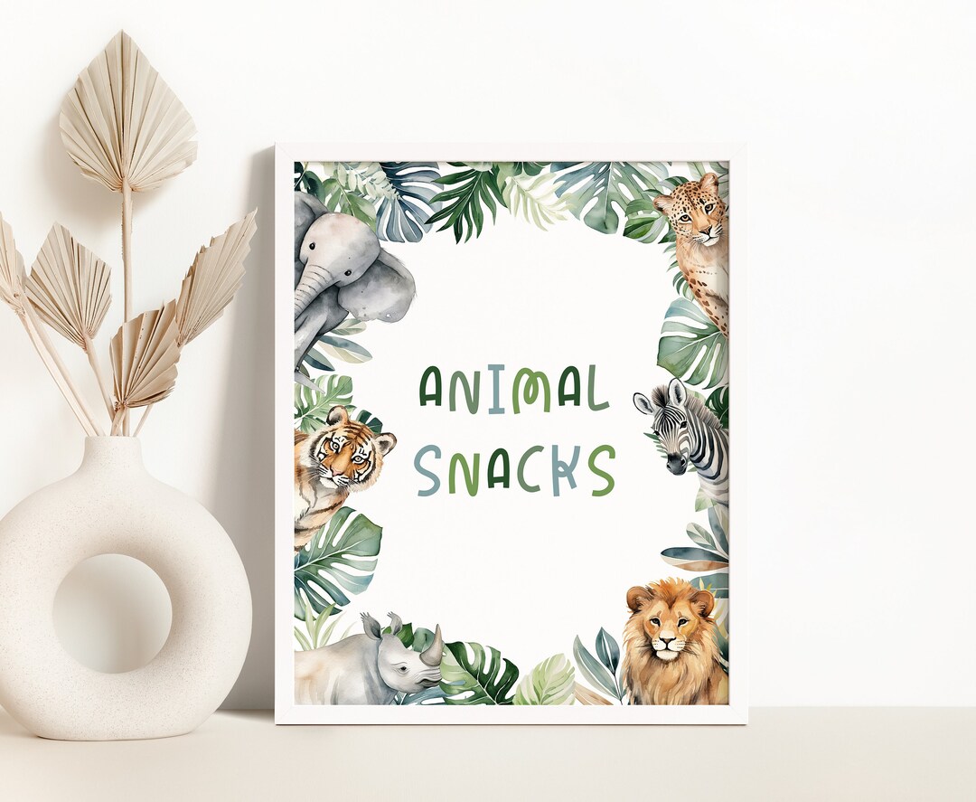 Safari Table Sign, Animal Snacks 8x10 Editable Printable DIY Jungle Zoo ...