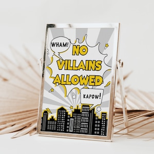 No Villains Allowed 8x10 Sign, Superhero Boys Birthday Decor Comic Book ...