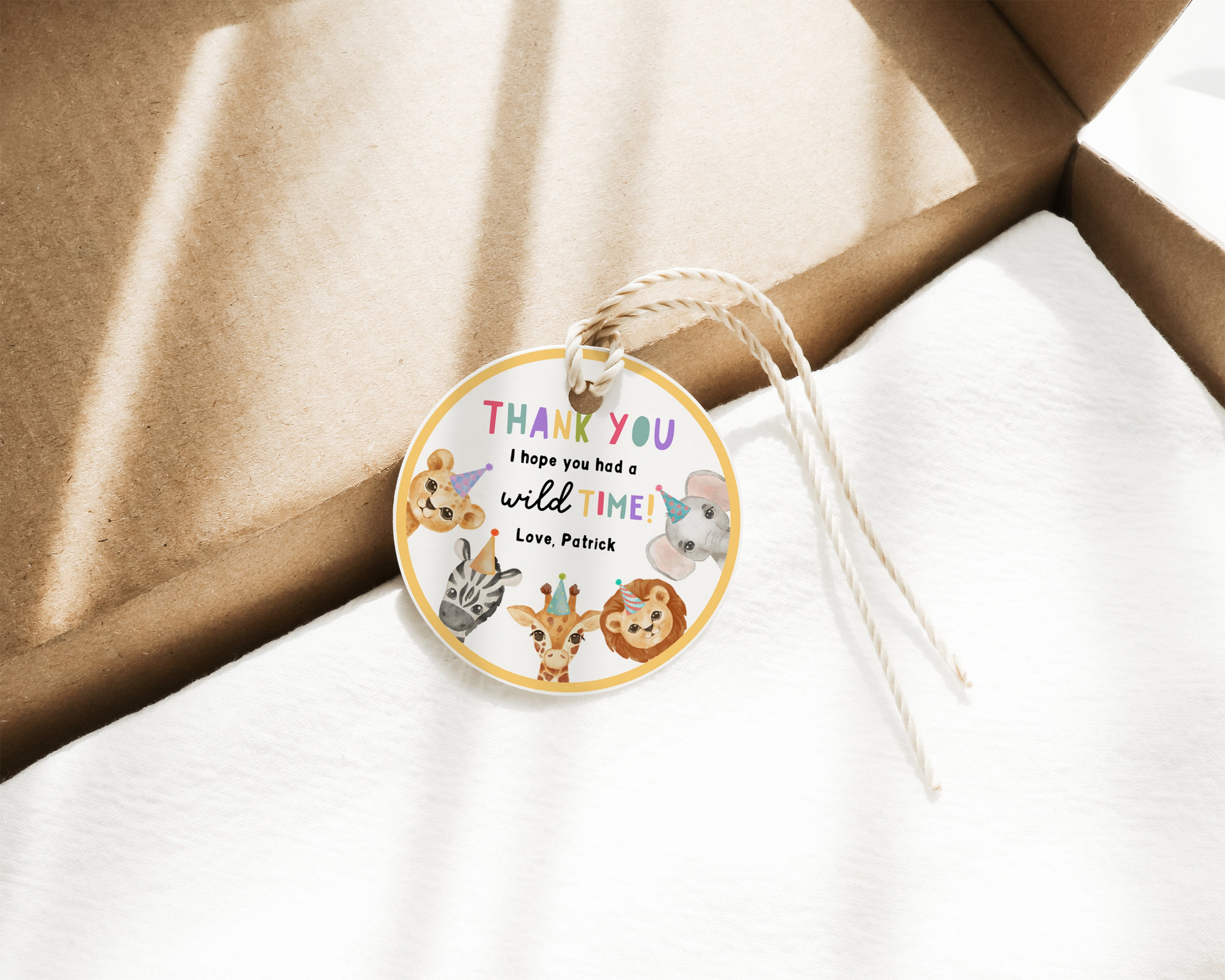 Editable Party Animals Favor Tags, Girl or Boy Wild One Safari Animals ...
