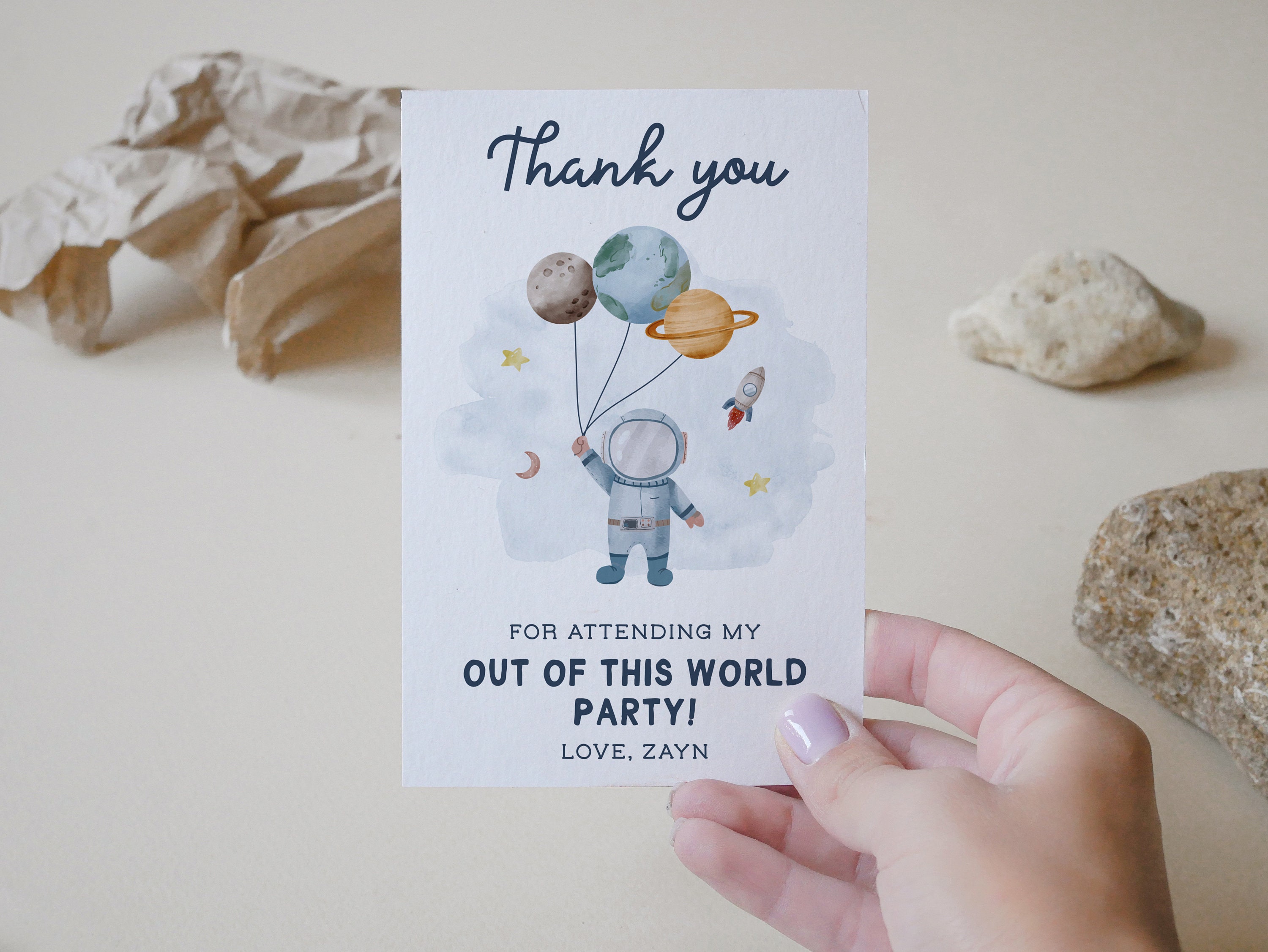 Space Birthday Thank You Card Astronaut Planets Outer Space - Etsy ...