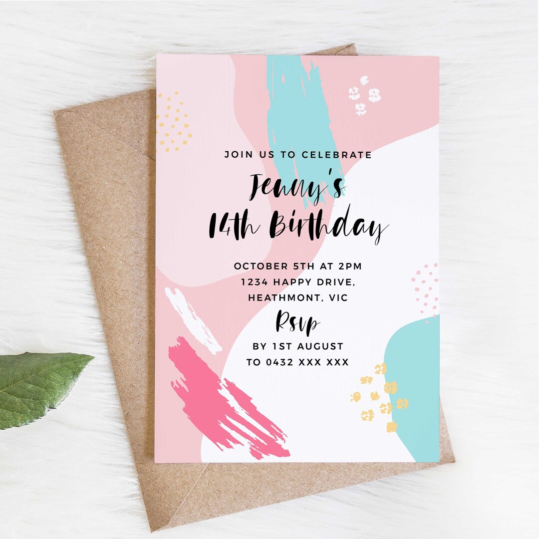 Editable Abstract 14th Birthday Party Invitation Download Printable ...