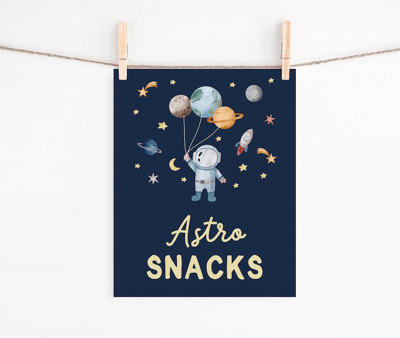 Astro Snacks Space Party Sign Outer Space Birthday Sign Astronaut ...
