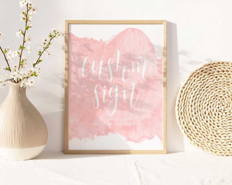 Pink Custom Sign Portrait Watercolor Editable Sign Template - Etsy ...