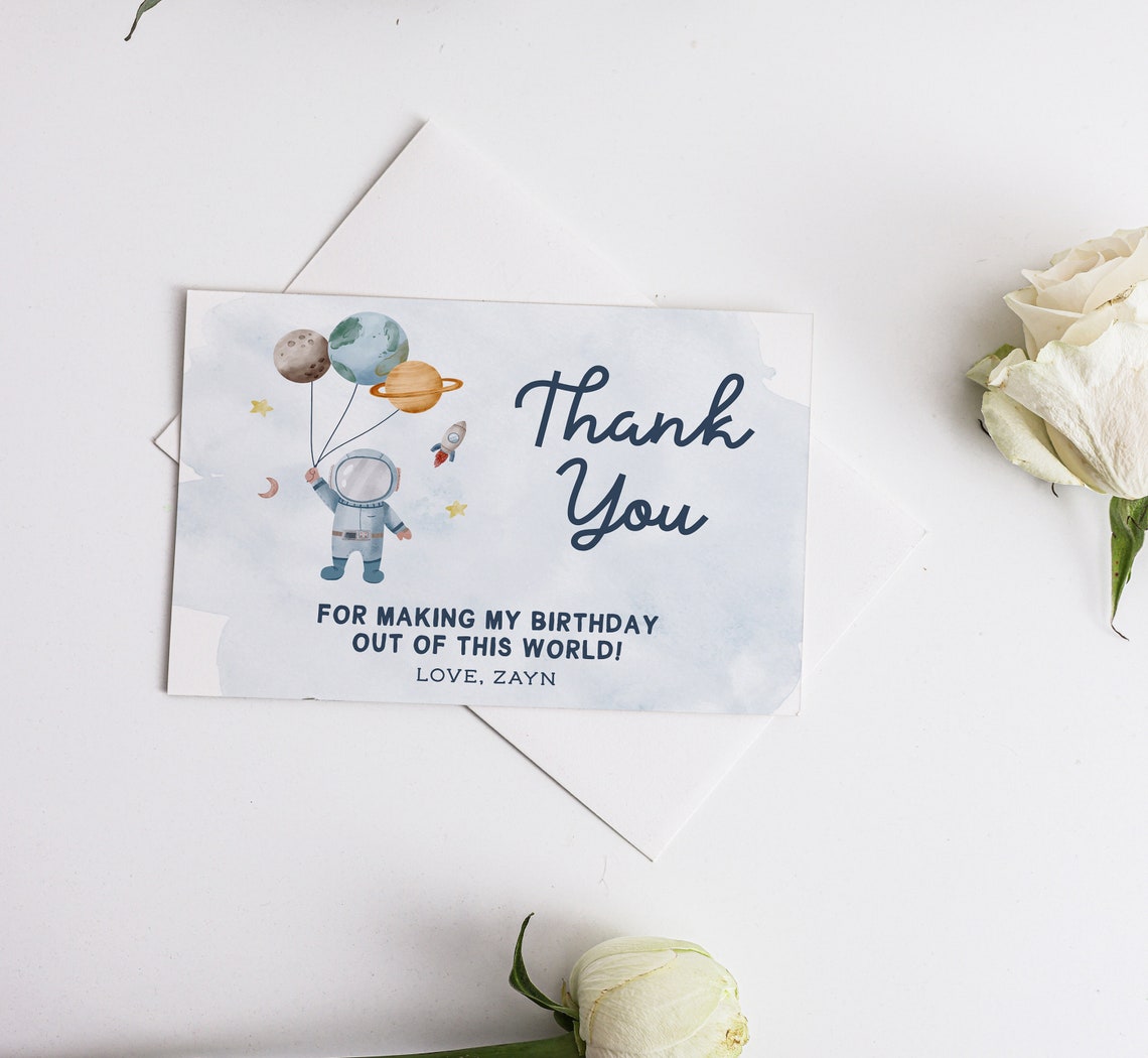 Editable Space Birthday Thank You Card Astronaut Galaxy Blue - Etsy ...
