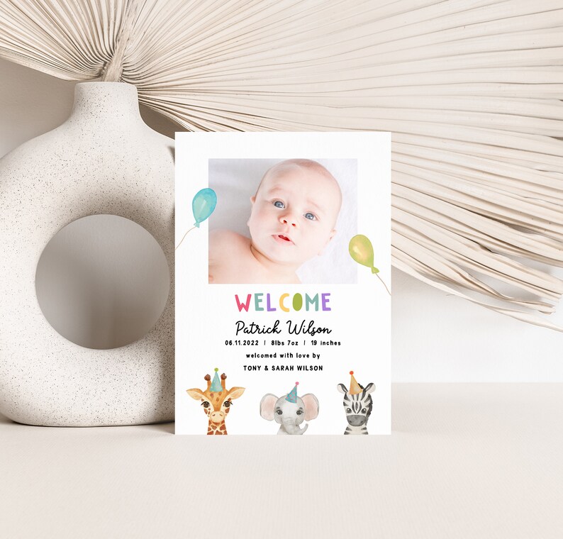 Editable Safari Animals Birth Announcement Template Instant - Etsy