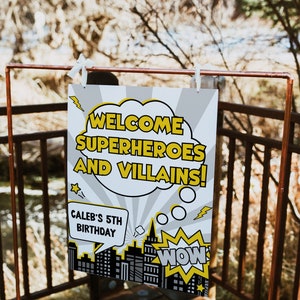 Boys Superhero Birthday Welcome Sign, Comic Book Editable Digital ...