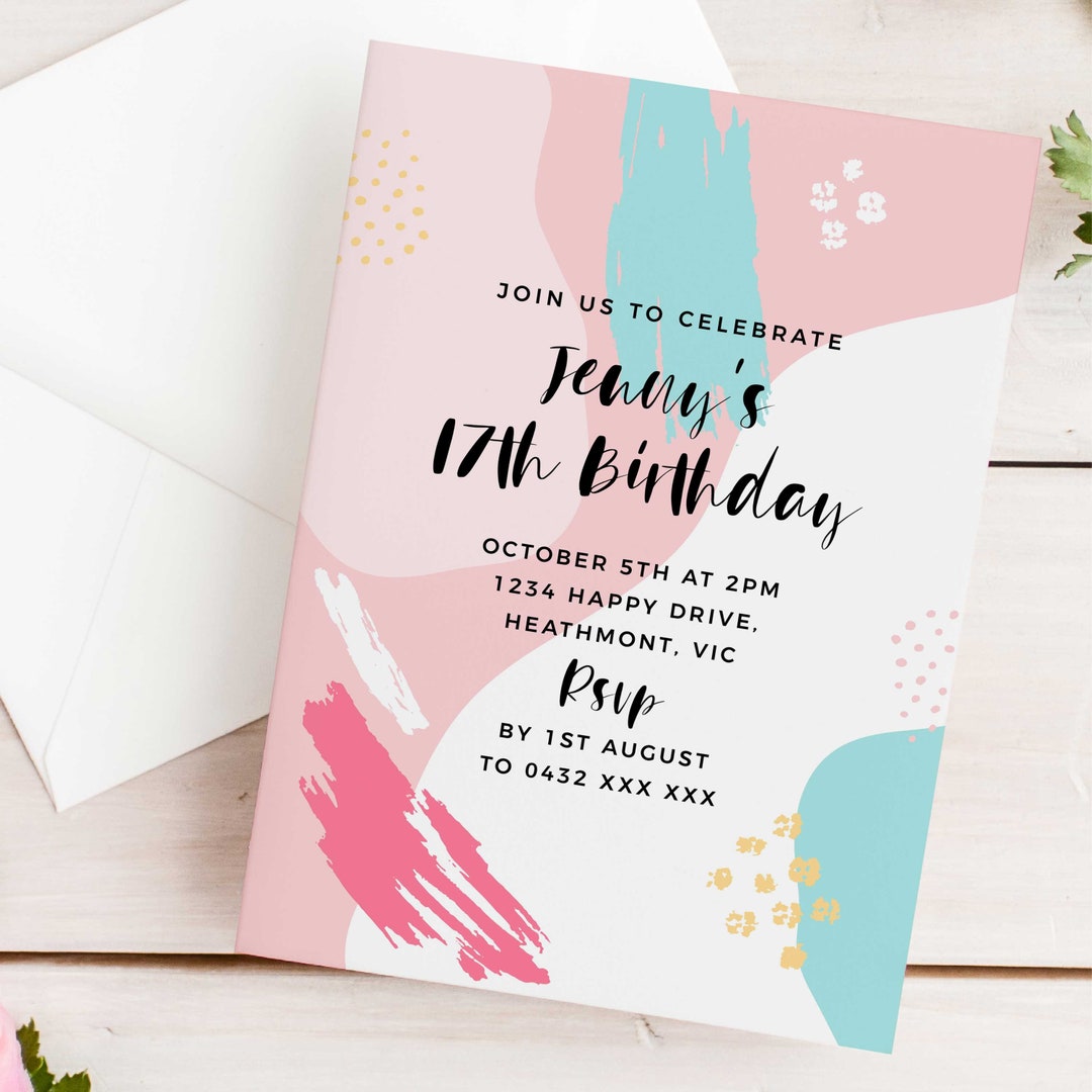 Editable Abstract 17th Birthday Party Invitation Download Printable ...