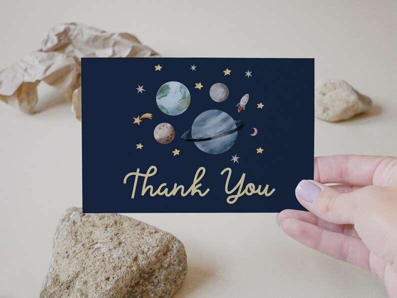 Editable Space Birthday Thank You Card Astronaut Planets to the Moon ...
