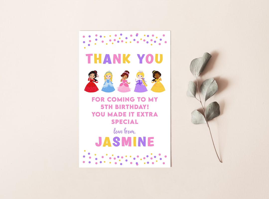 Princess Thank You Card, Editable Instant Download Personalized Party ...