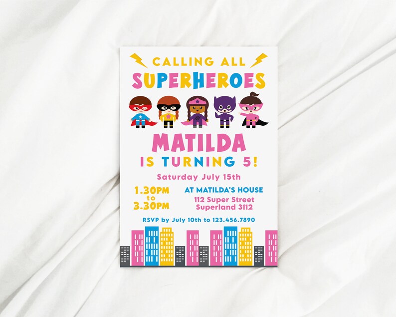 Editable Calling All Superheroes Girls Birthday Invitation - Etsy Australia