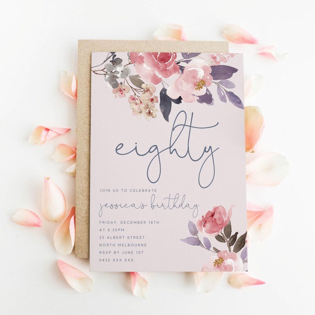 Editable Floral 80th Birthday Party Invitation Download Printable ...