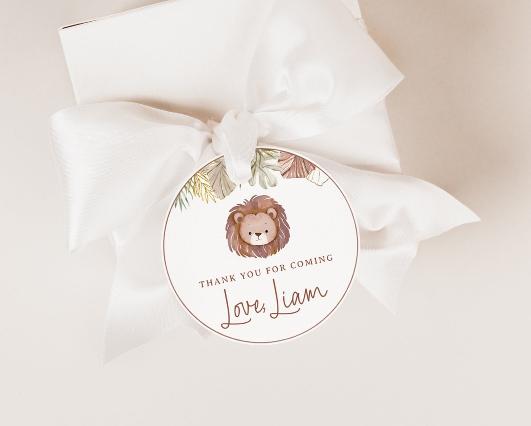 Printable Lion Thank You Tag Template, Safari Jungle Boho Gold Leaf ...