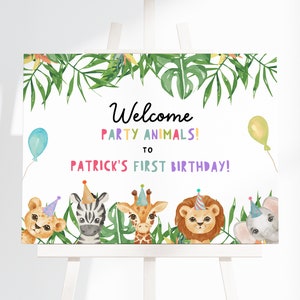 Editable Party Animals Welcome Sign Template, Zoo Safari Welcome Poster ...