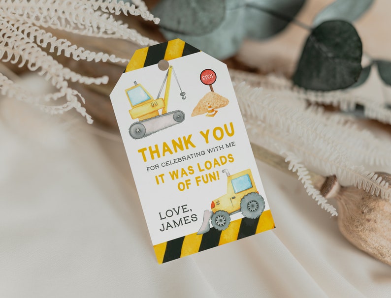 Editable Construction Birthday Party Favor Tags, DIY Party Favor Tags ...