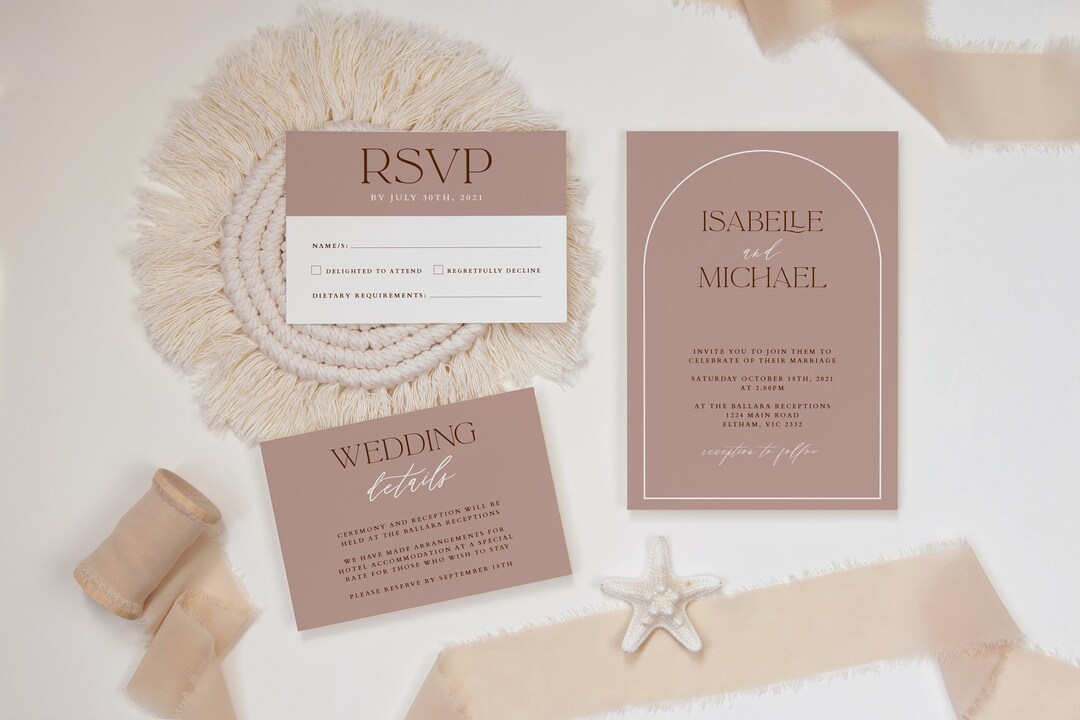 Arch Wedding Invitation Template Set Minimalist Wedding Invitation ...