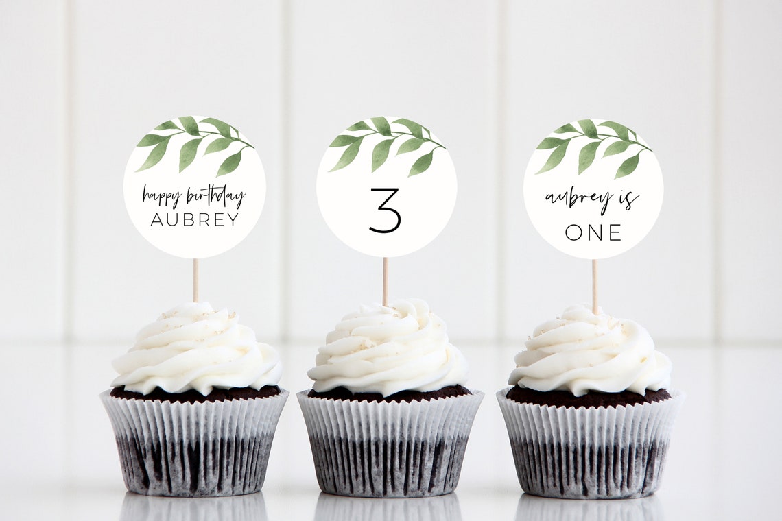 Editable Cupcake Toppers Printable Greenery Cupcake Topper - Etsy Australia