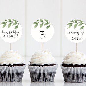 Editable Cupcake Toppers, Printable Greenery Cupcake Topper Template ...