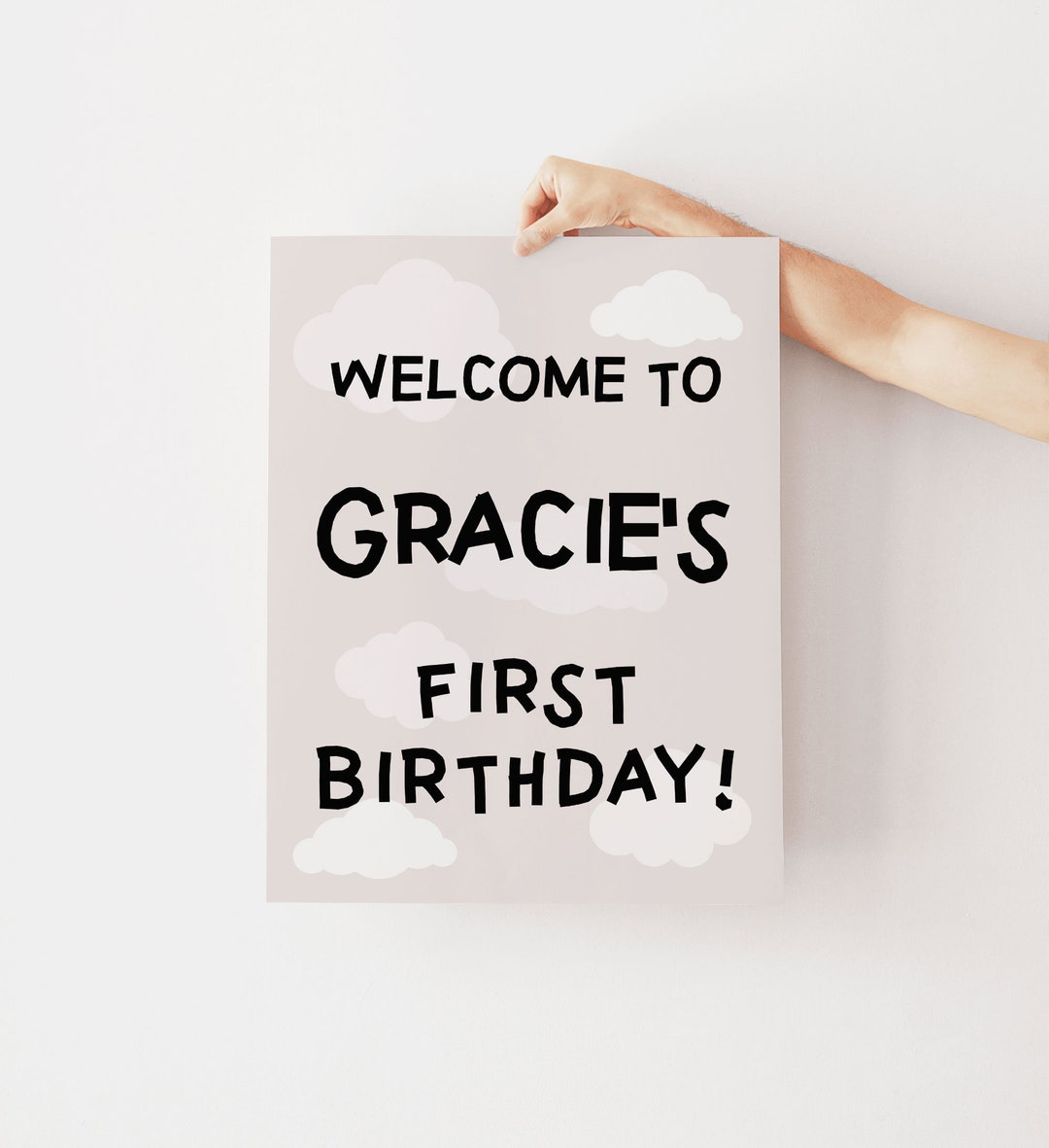 Welcome Sign, Editable Large Banner for Girls Pastel Pink Cloud ...