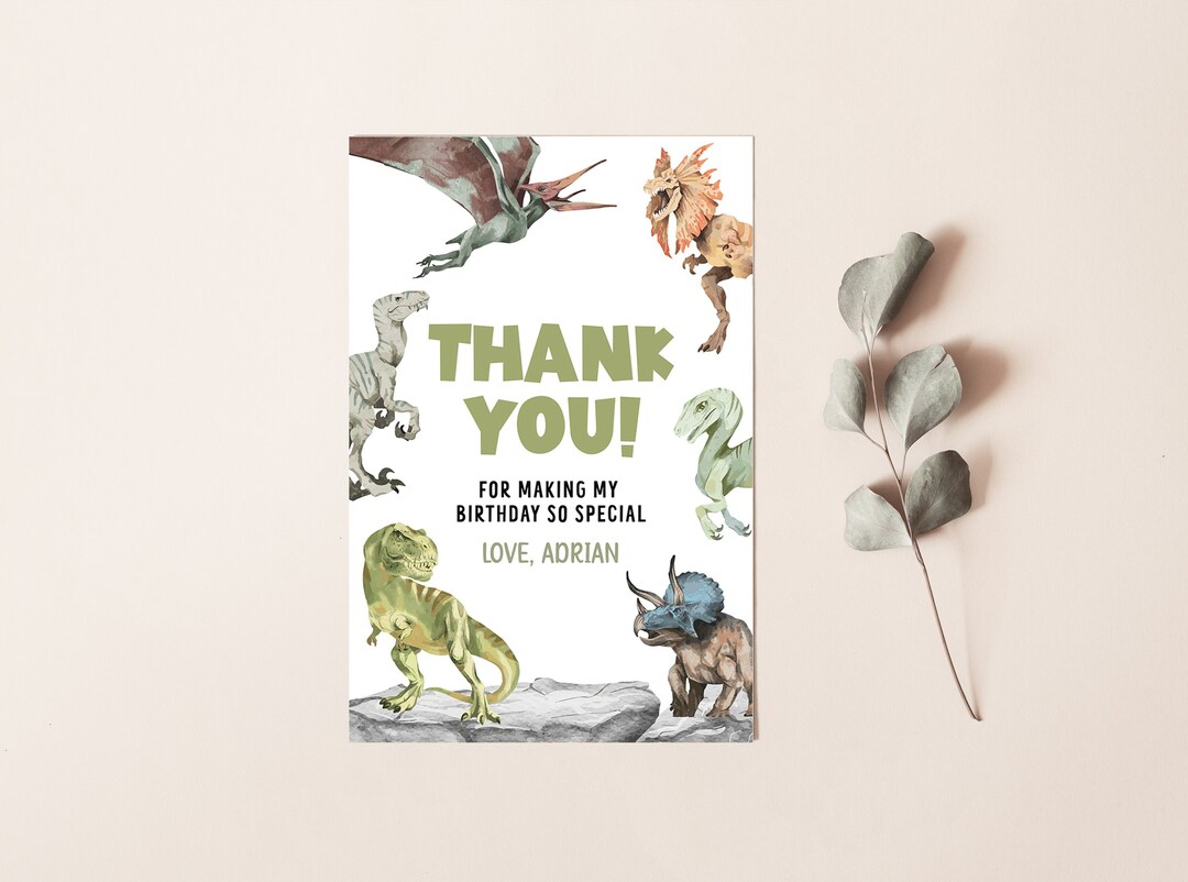 Dinosaur Thank You Card Editable Template, Printable Instant Download ...
