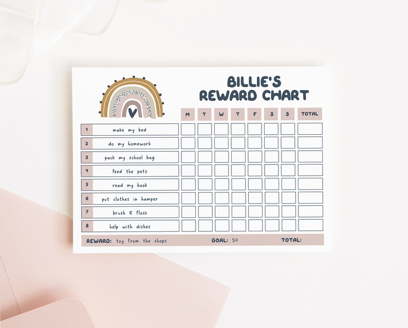 EDITABLE Rainbow Reward Chart Template, Daily Chore Chart Printable ...