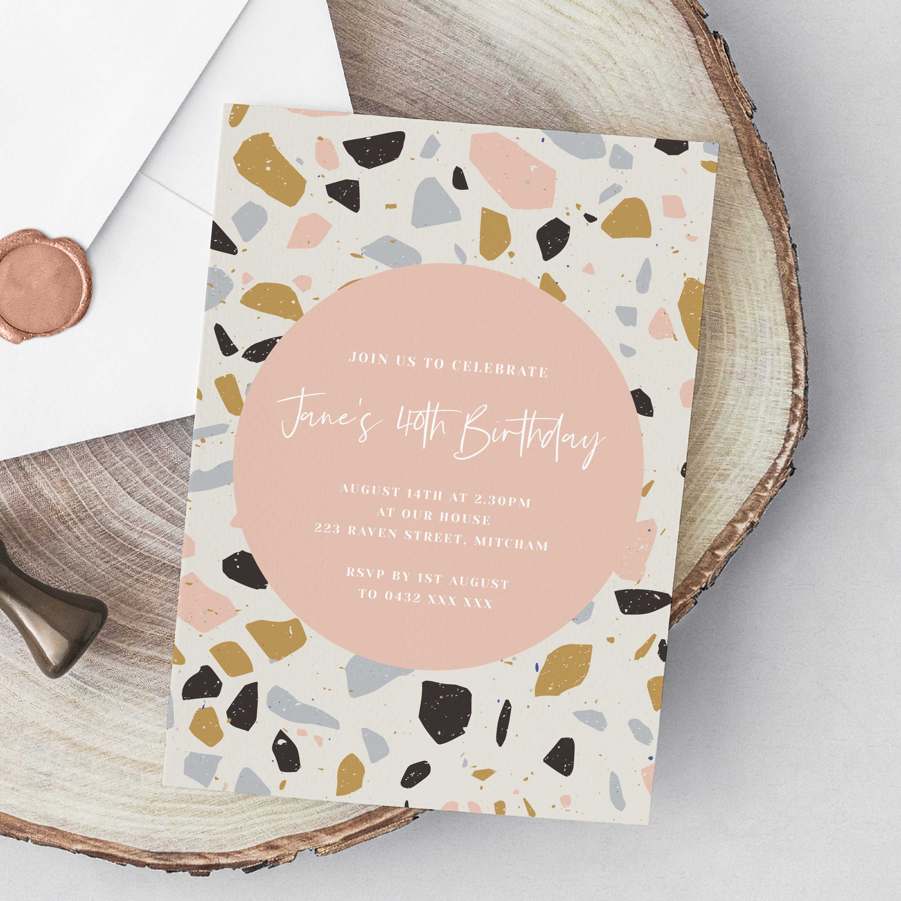 Editable Terrazzo 40th Birthday Party Invitation Download - Etsy