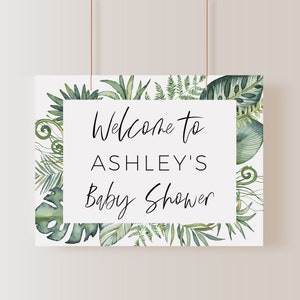 Modern Greenery Baby Shower Welcome Sign Editable Template, Printable ...