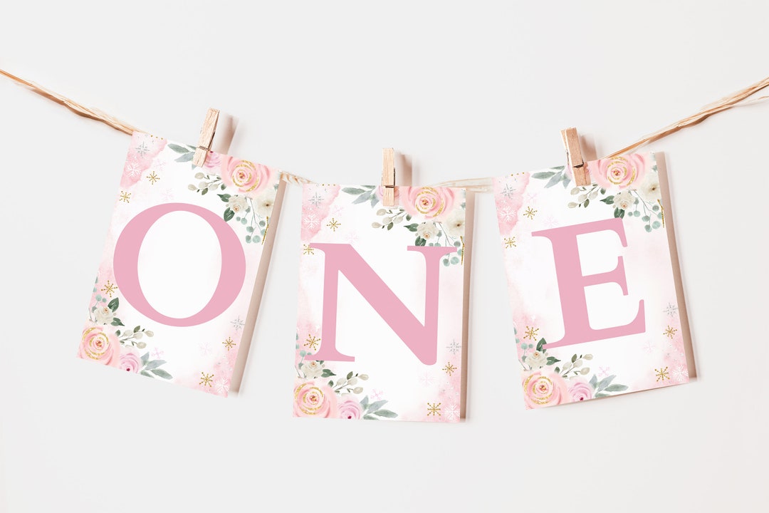 Editable High Chair Banner Template, 1st Birthday ONE Garland, Blush ...