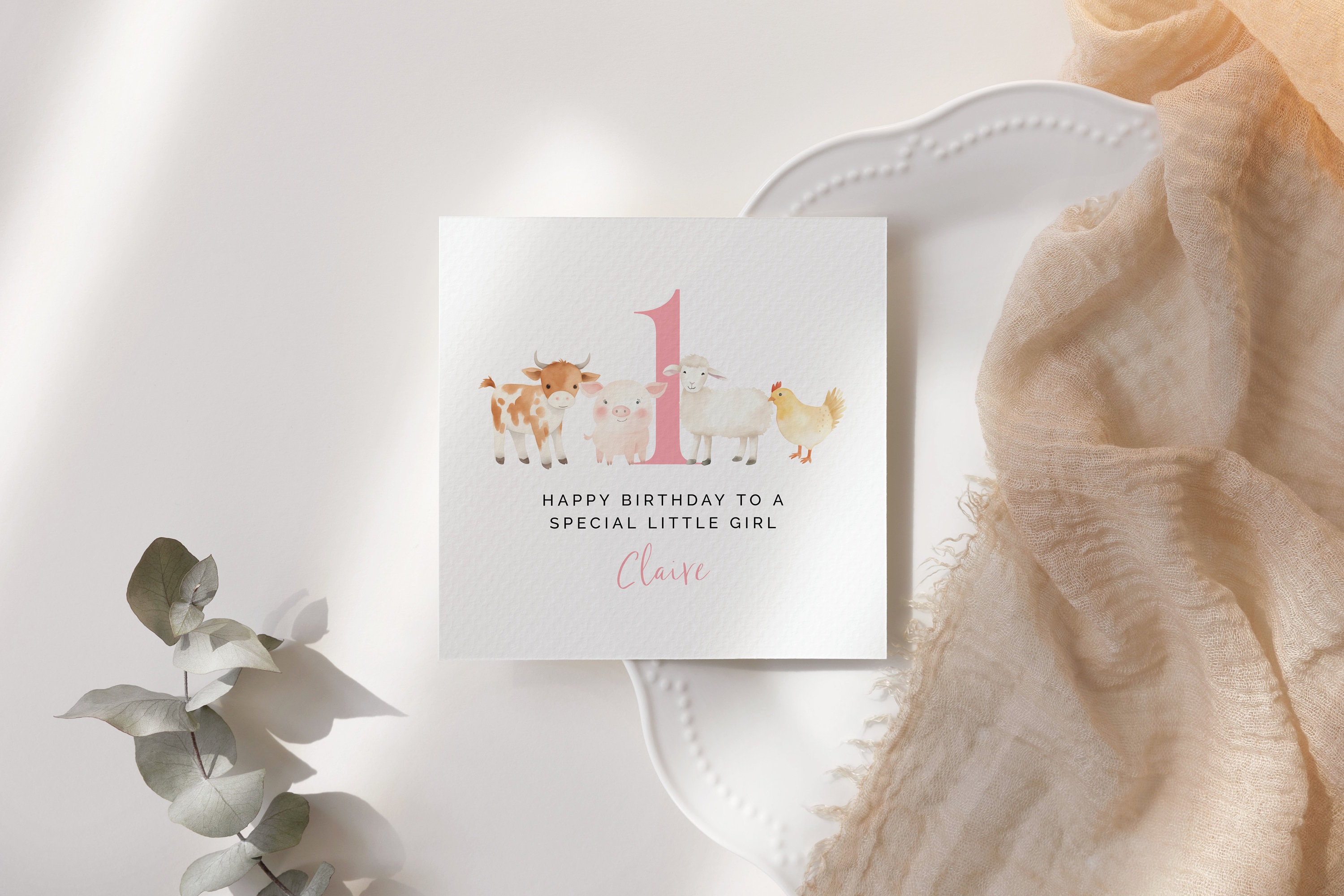 Editable Birthday Card Template, DIY Printable Farm Animal Cow Pig ...